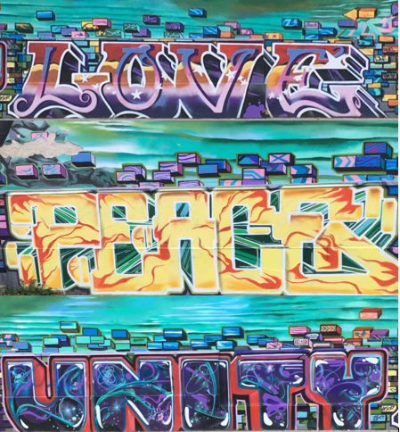 Love, peace and unity – Bladdergraffiti